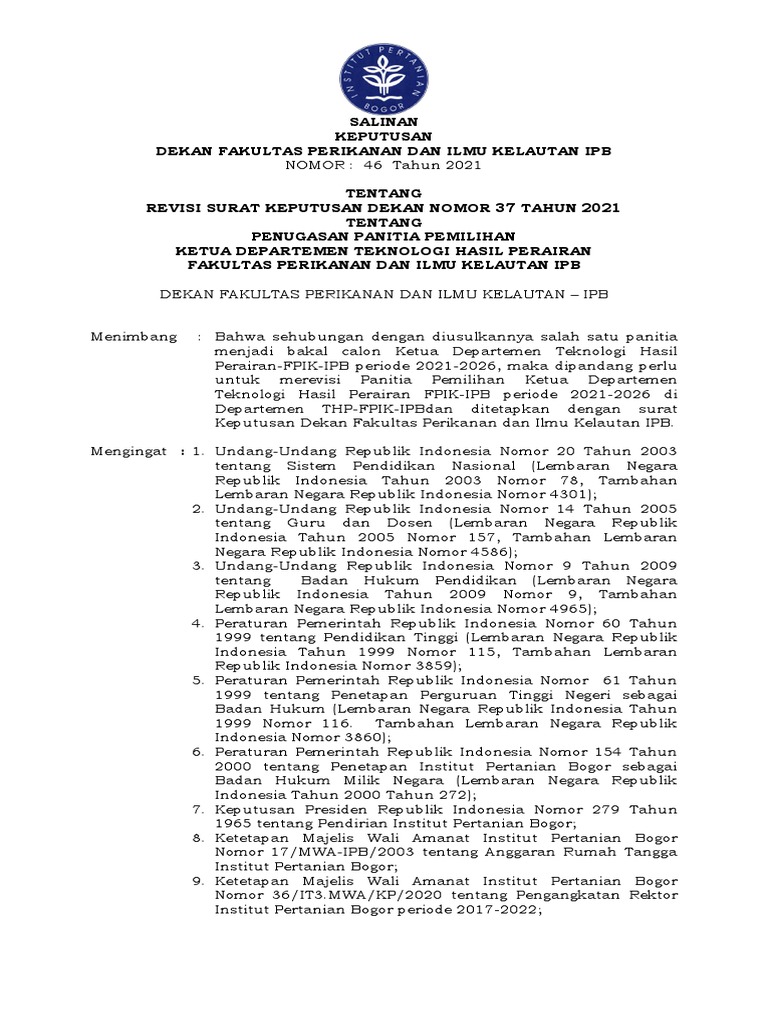 46 - Salinan Revisi SK Dekan Nomo 37 THN 2021 Penugasan Panitia Pemilihan Kadep THP Periode 2021 ...