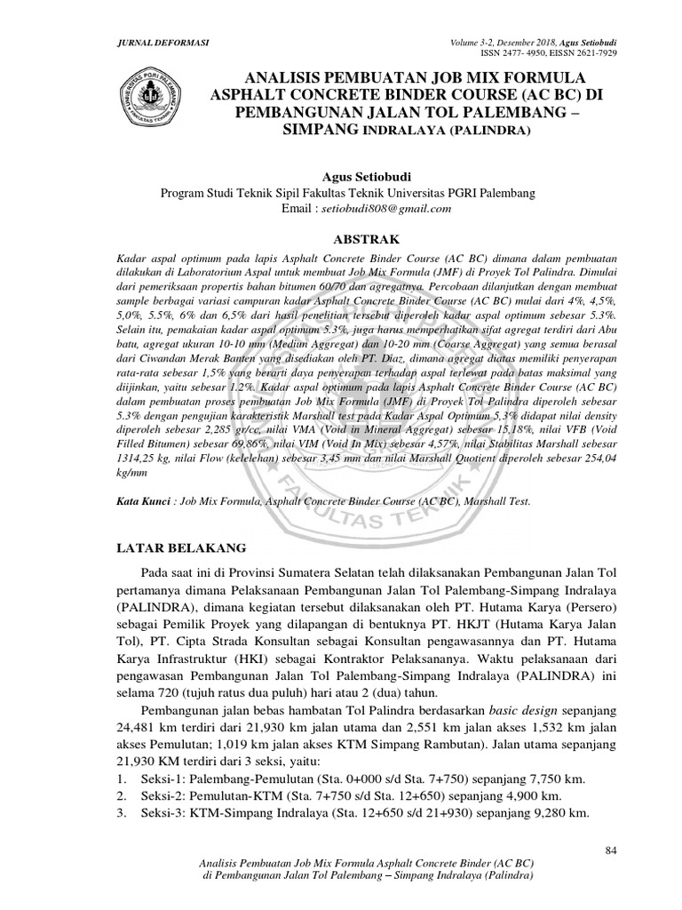 Analisis Pembuatan Job Mix Formula Asphalt Concrete Binder Course (Ac ...
