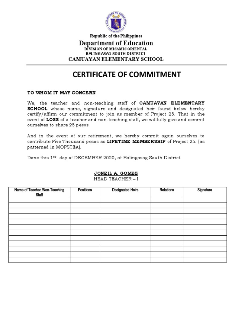 Commitment Certificate | PDF
