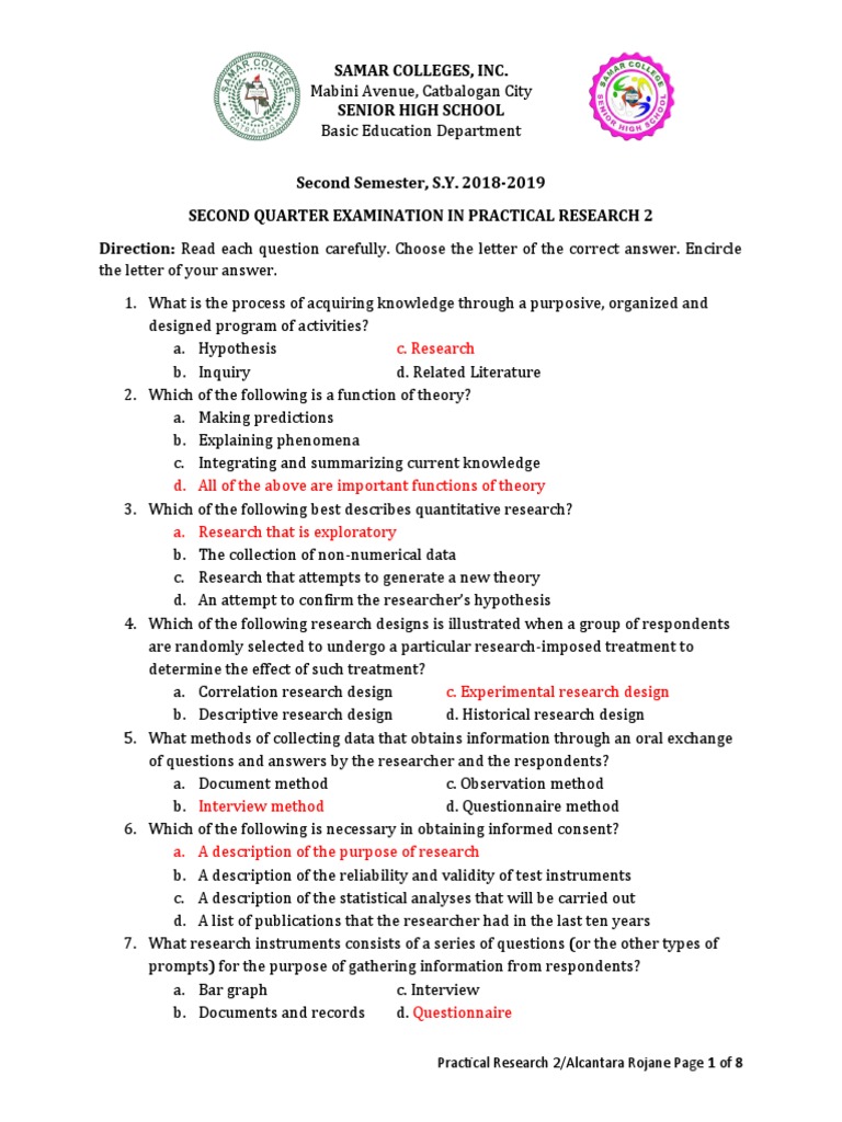 Practical Research Second Quarter Exam | PDF | Sampling (Statistics) | Experiment