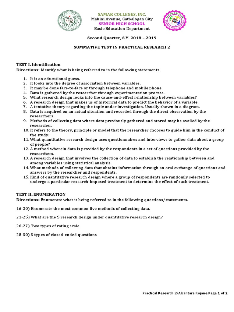 Research Summative Second Quarter | PDF | Sampling (Statistics) | Quantitative Research