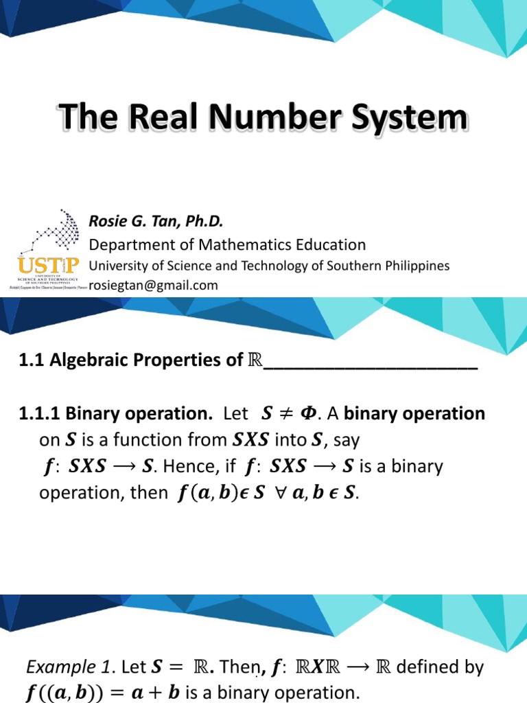 Rosie G. Tan, PH.D.: Department of Mathematics Education | PDF | Real Number | Field (Mathematics)