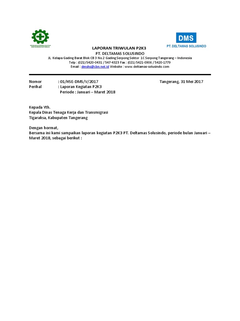 Laporan Triwulan P2K3 | PDF