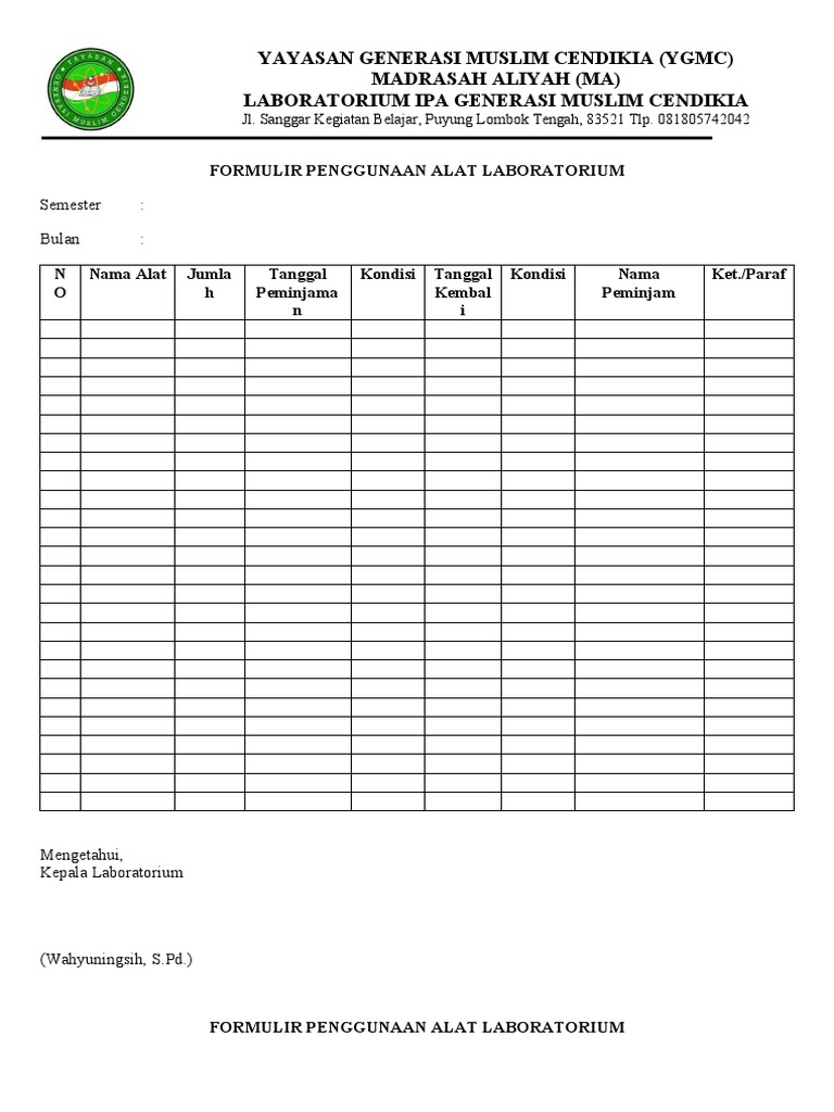 Formulir Penggunaan Alat Laboratorium | PDF | Kesehatan Holistik
