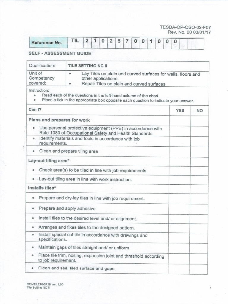 SAG-Tile Setting NC II | PDF