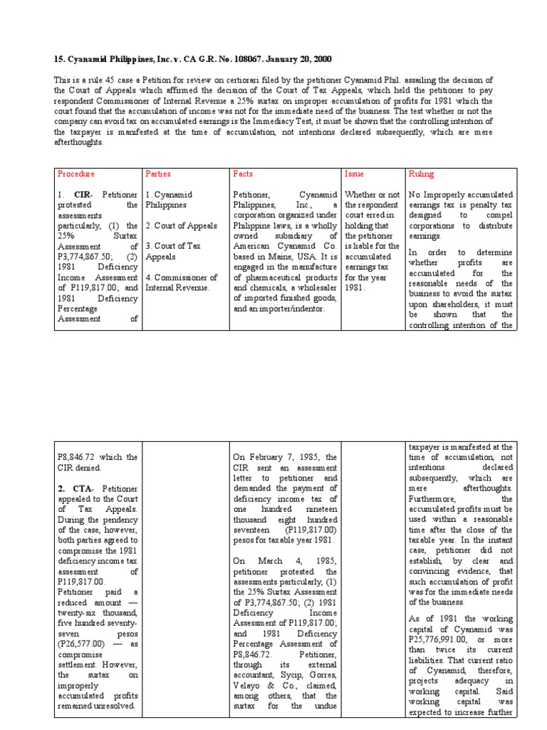 Cyanamid Digest | PDF | Taxes | Taxpayer