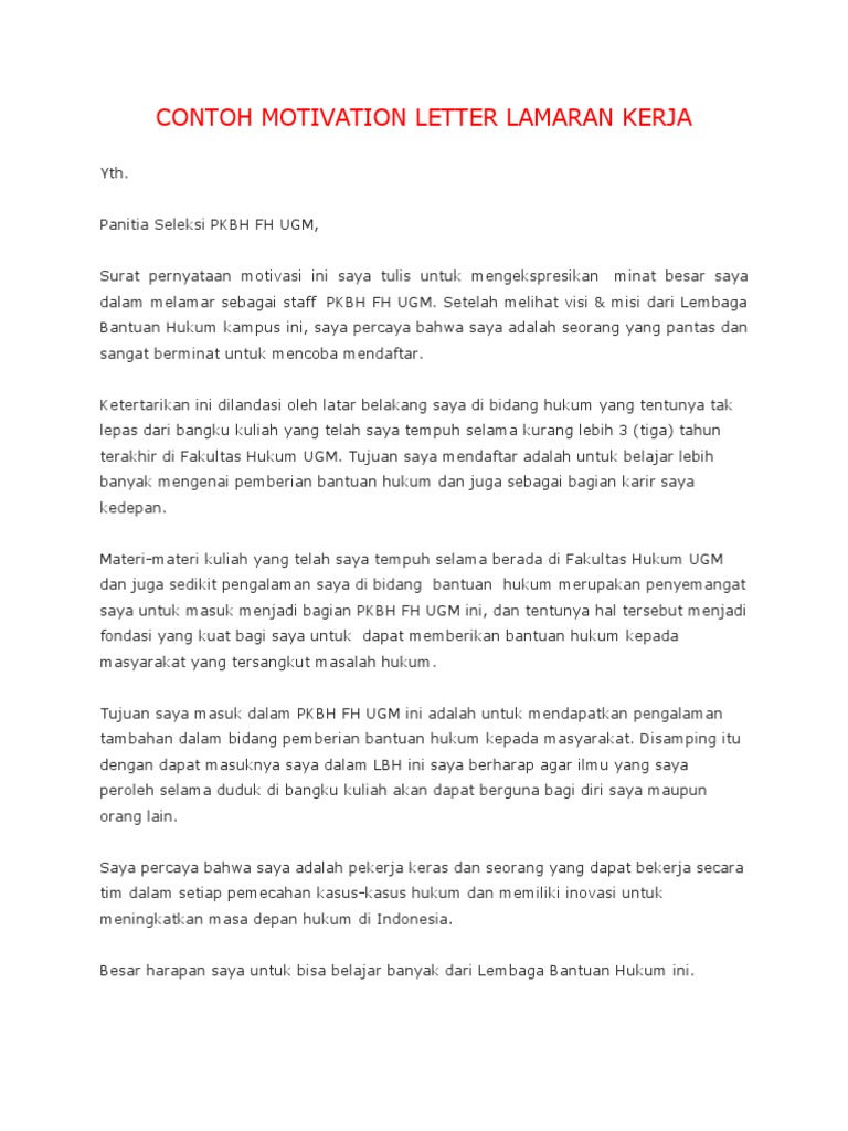 Contoh Motivation Letter Lamaran Kerja | PDF