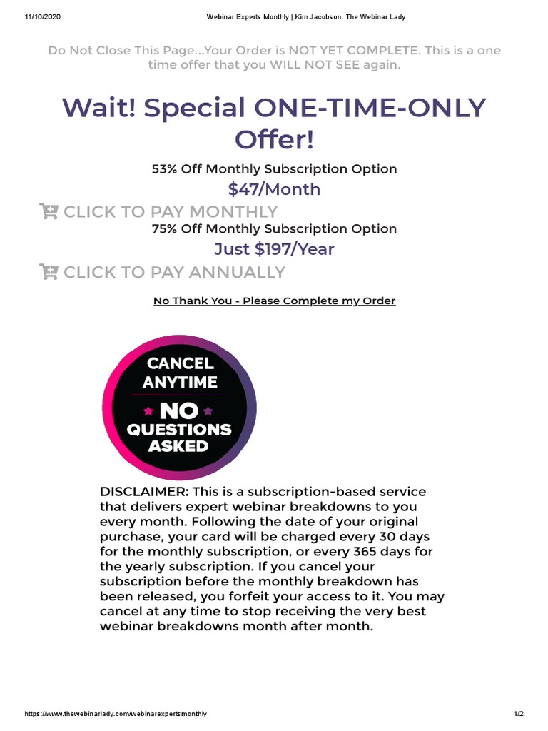 Wait! Special ONE-TIME-ONLY Offer!: Click To Pay Monthly | PDF