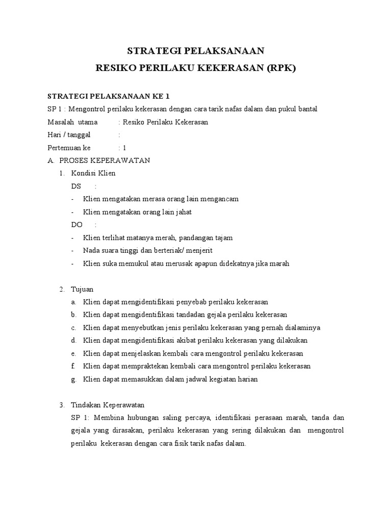 SP - (RPK) Resiko Perilaku Kekerasan | PDF | Karier & Perkembangan | Pengembangan Diri