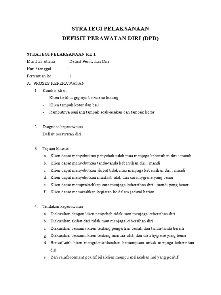SP - (DPD) Defisit Perawatan Diri | PDF | Karier & Perkembangan | Pengembangan Diri