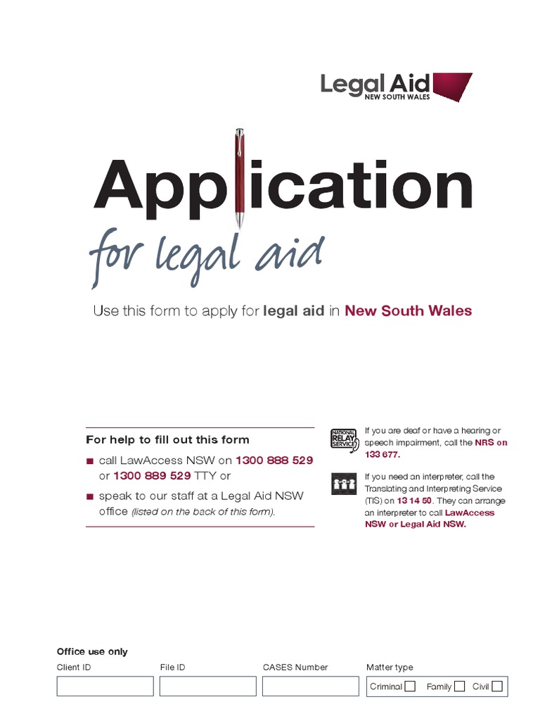 NSW Legal Aid Application Form | PDF | Legal Aid | Plea