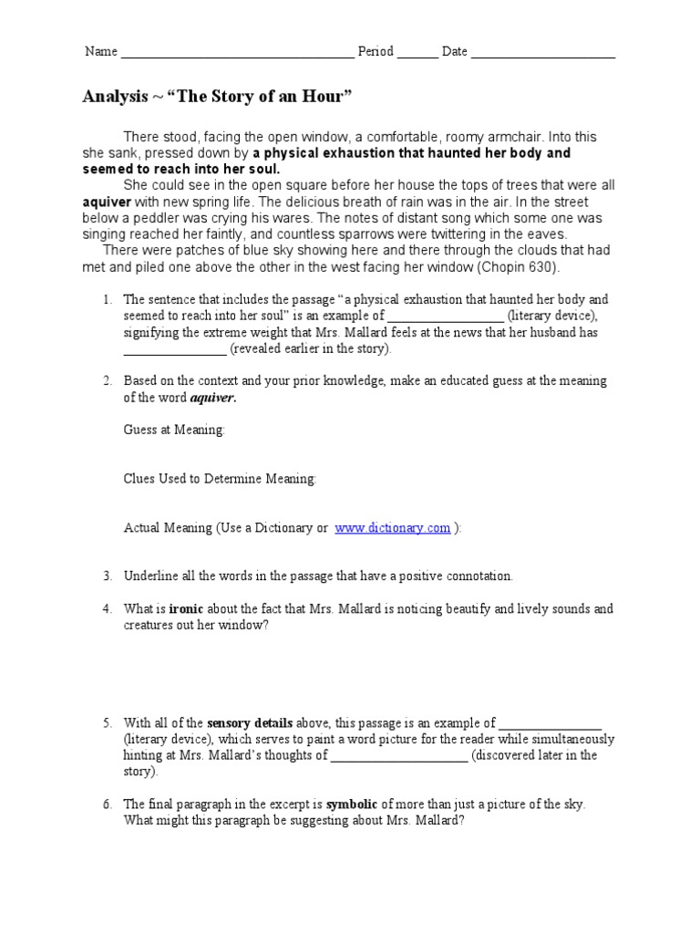 Story of An Hour - Analysis WS | PDF | Poetry