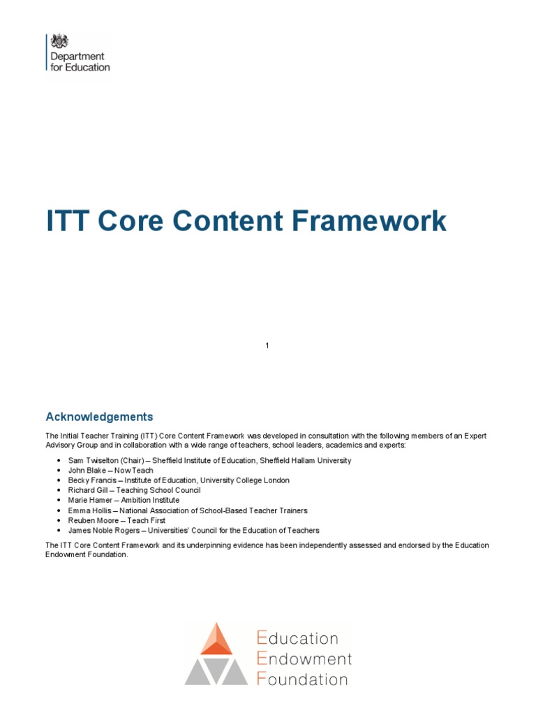 ITT Core Content Framework | PDF | Curriculum | Educational Assessment