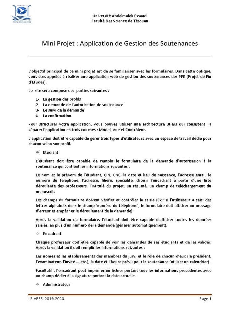Mini-Projet LPARSSI19-20 | PDF | Application | Informatique