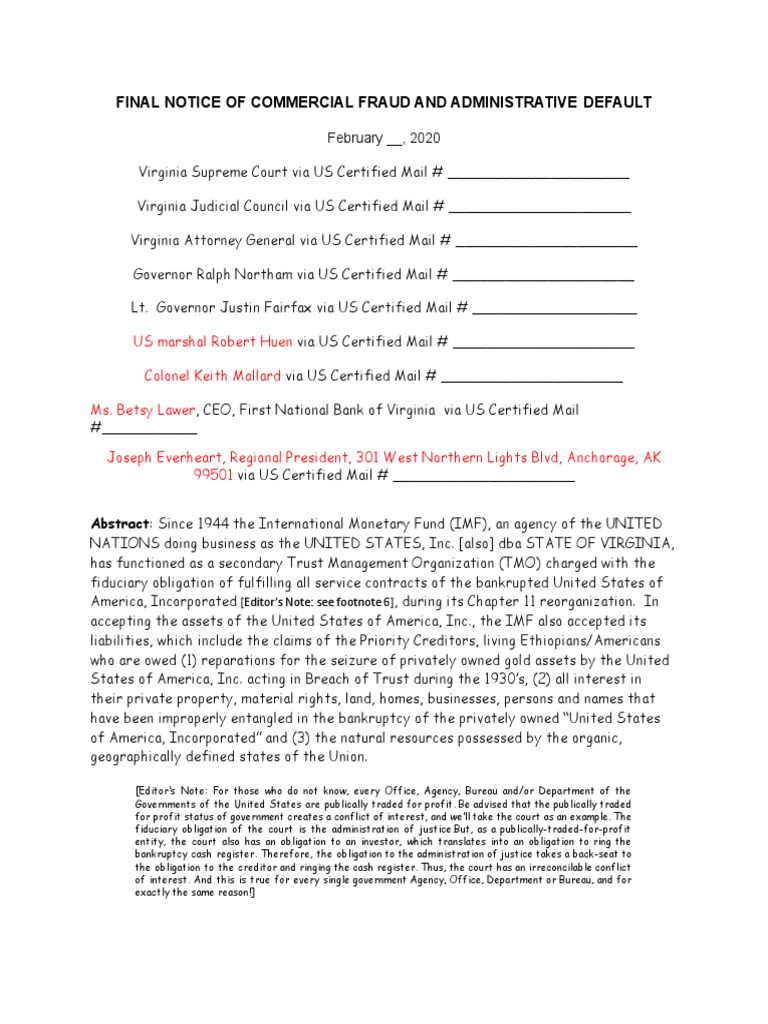 Final Notice: Commercial Fraud Claims | PDF | Trust Law | Bankruptcy