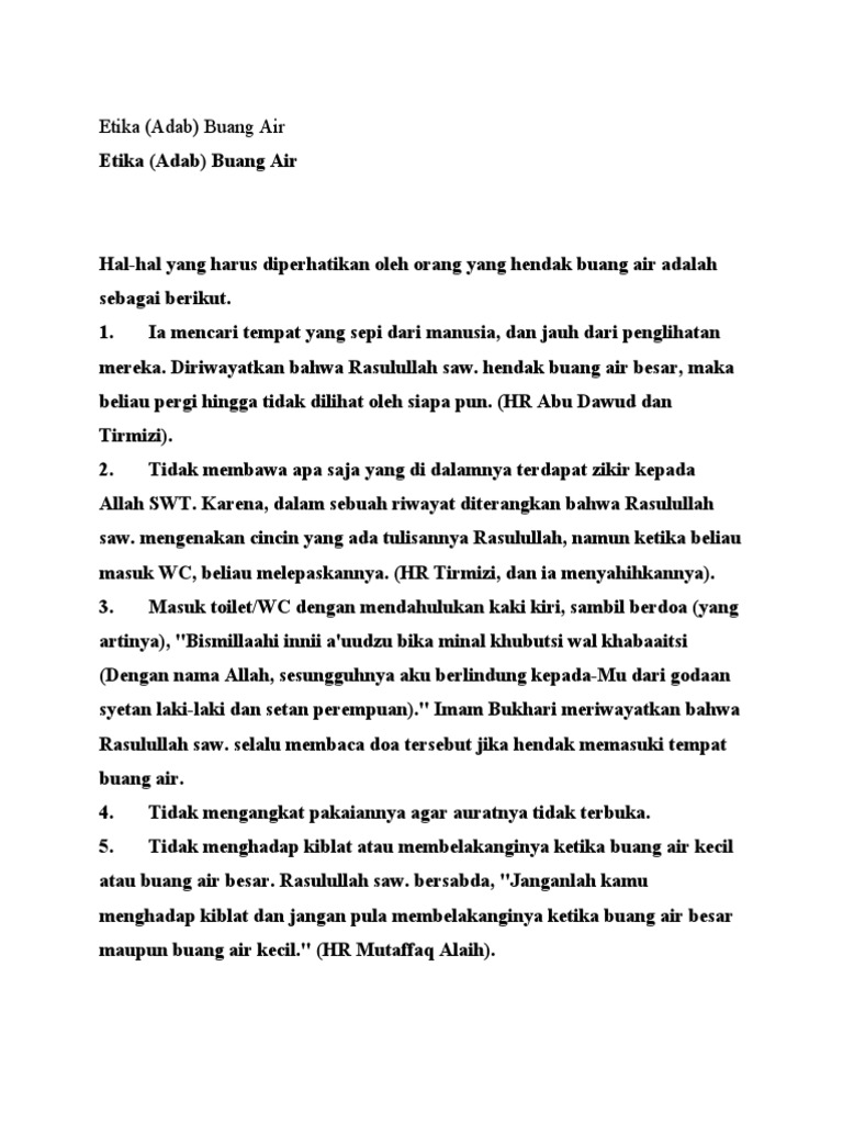 Adab dan Etika Istinja' dalam Islam | PDF