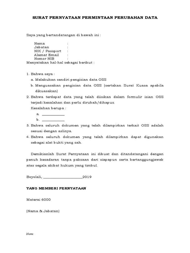 Format Surat Rollback OSS | PDF