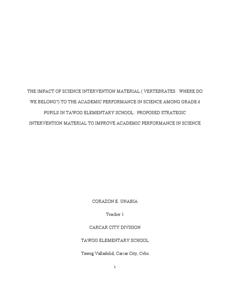 The Impact of Science Intervention Material | Download Free PDF ...