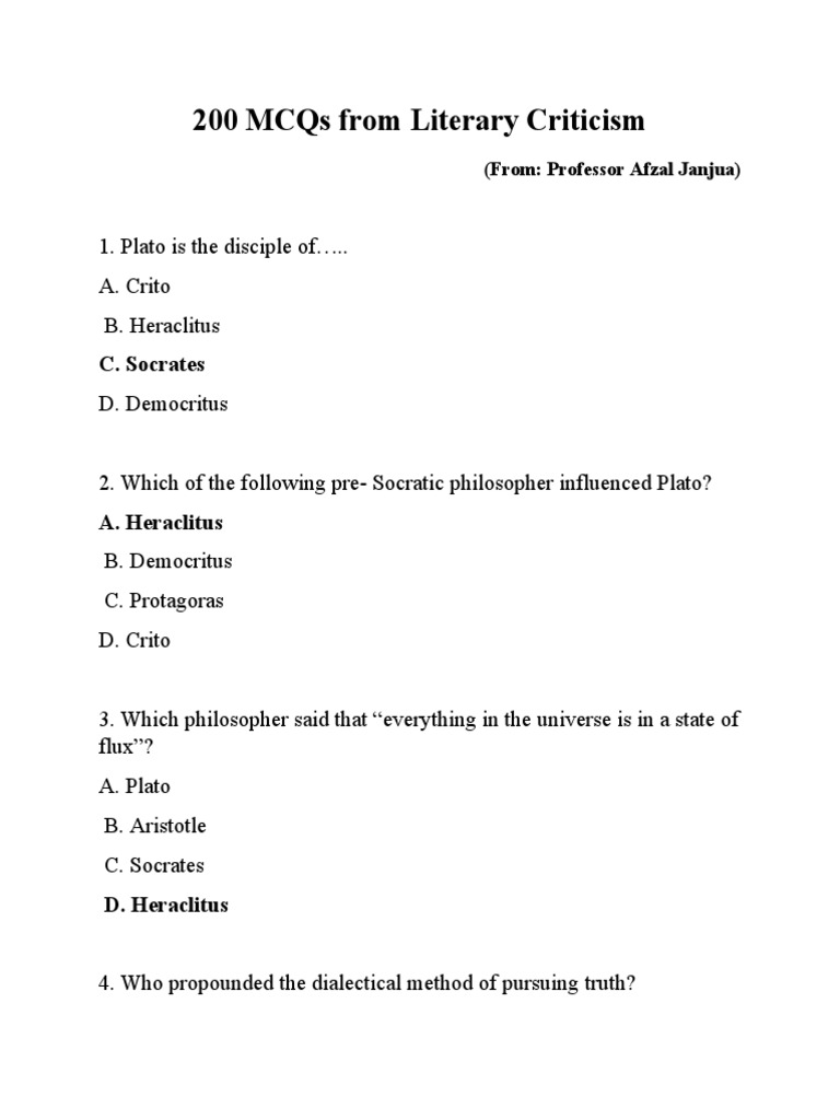 Literary Criticism MCQs Compilation | PDF | William Wordsworth | Plato