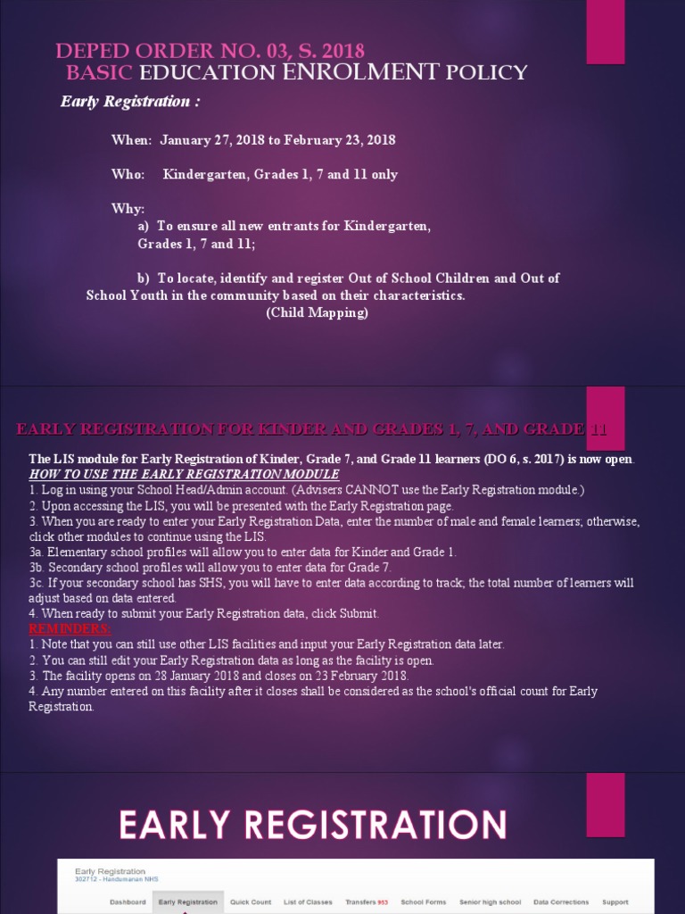 DepEd Order No. 03, S. 2018 Basic EDUCATION Enrolment Policy | PDF ...