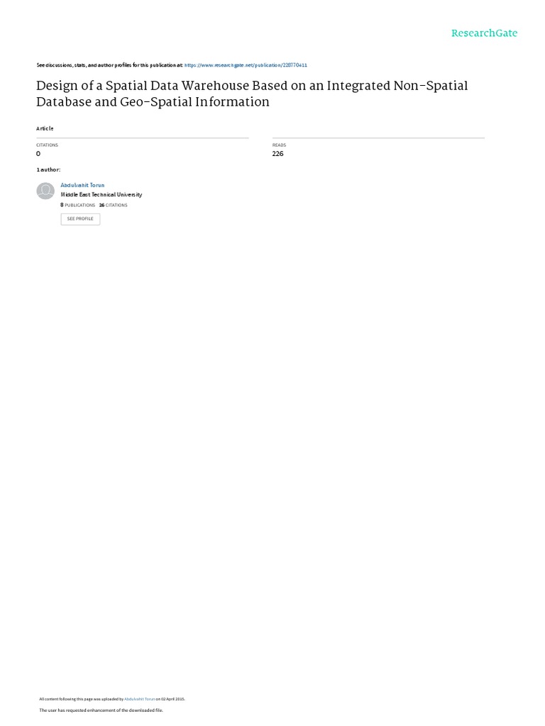 Design of A Spatial Data Warehouse Based On An Int | PDF | Data ...
