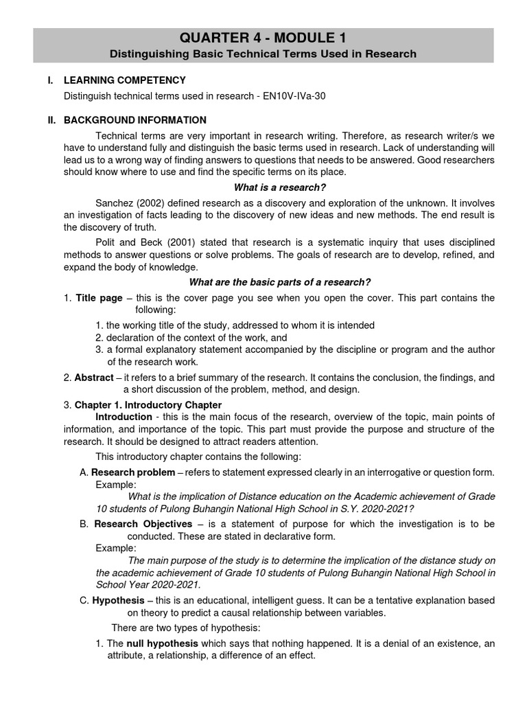 Grade 10 Research Basics Module | PDF | Hypothesis | Theory