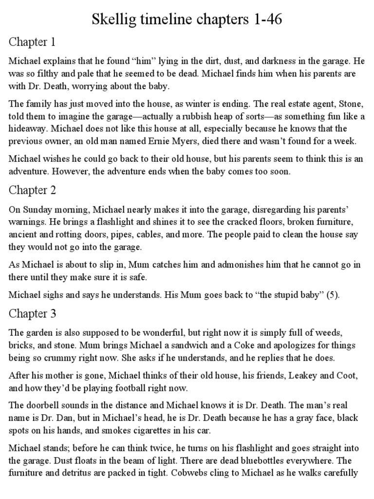 Skellig Chapter Summaries and Timeline | PDF | Mystery, Thriller ...