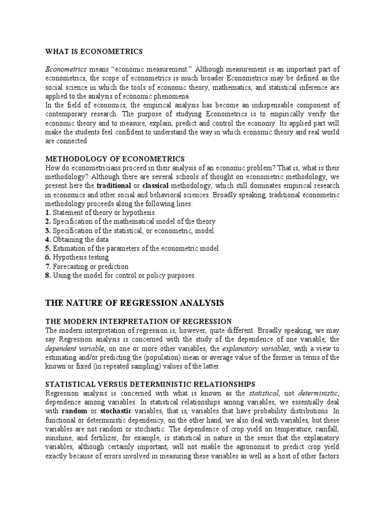 Econometrics Means "Economic Measurement." Although Measurement Is An Important Part of | PDF ...