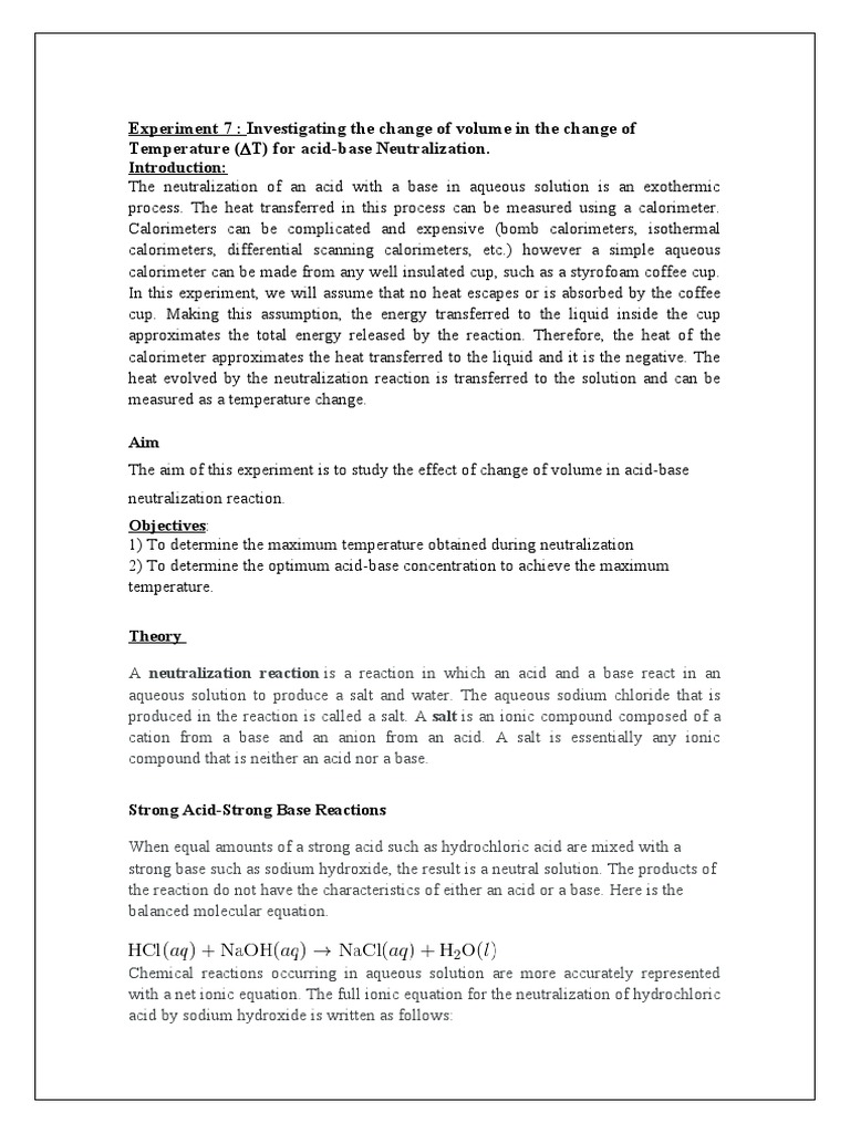 Experiment 7: Investigating The Change of Volume in The Change of ...