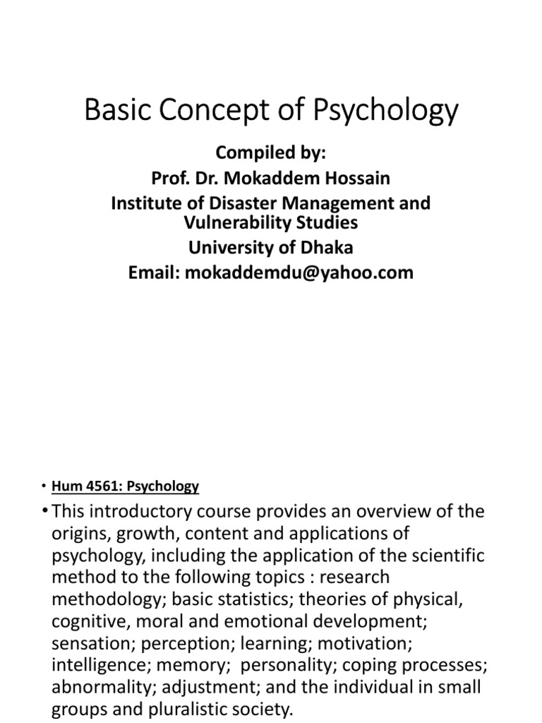 Basic Concept of Psychology - Lecture-1 | PDF | Psychology | Industrial And Organizational ...