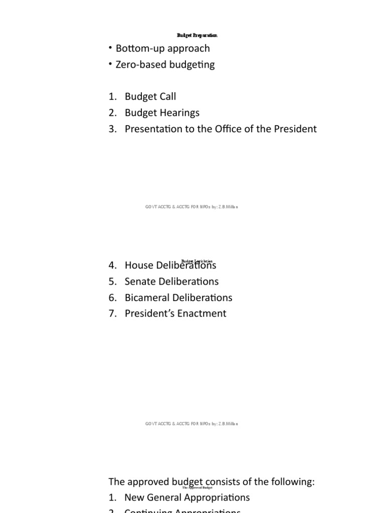 Bottom-Up Approach - Zero-Based Budgeting 1. Budget Call 2. Budget ...