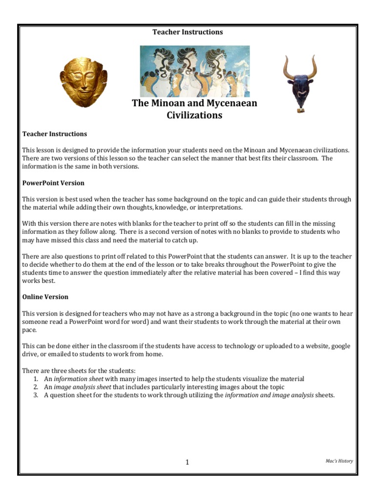 Minoan and Mycenaean Civilizations Lesson | PDF | Microsoft Power Point ...