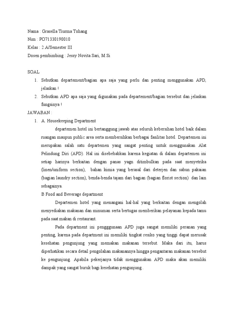 Grasella (PO71330190010) - Jawaban Tugas Tata Graha Ibu Jesi | PDF