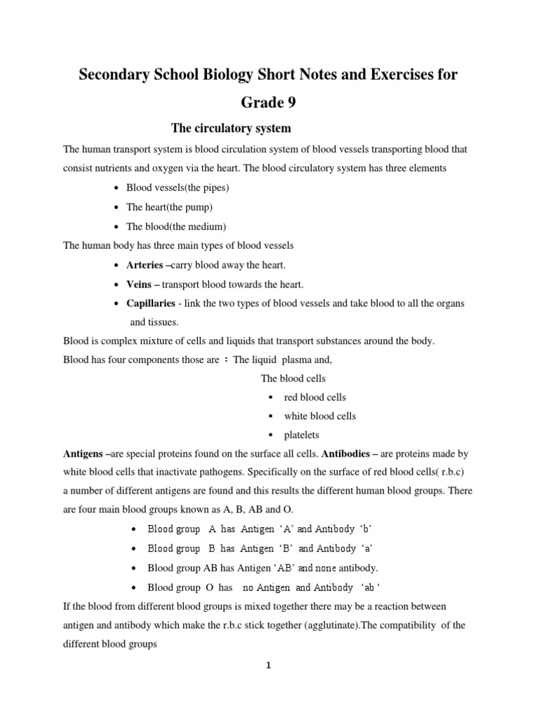 Grade 9 Circulatory System Notes | PDF | Blood | Atrium (Heart)