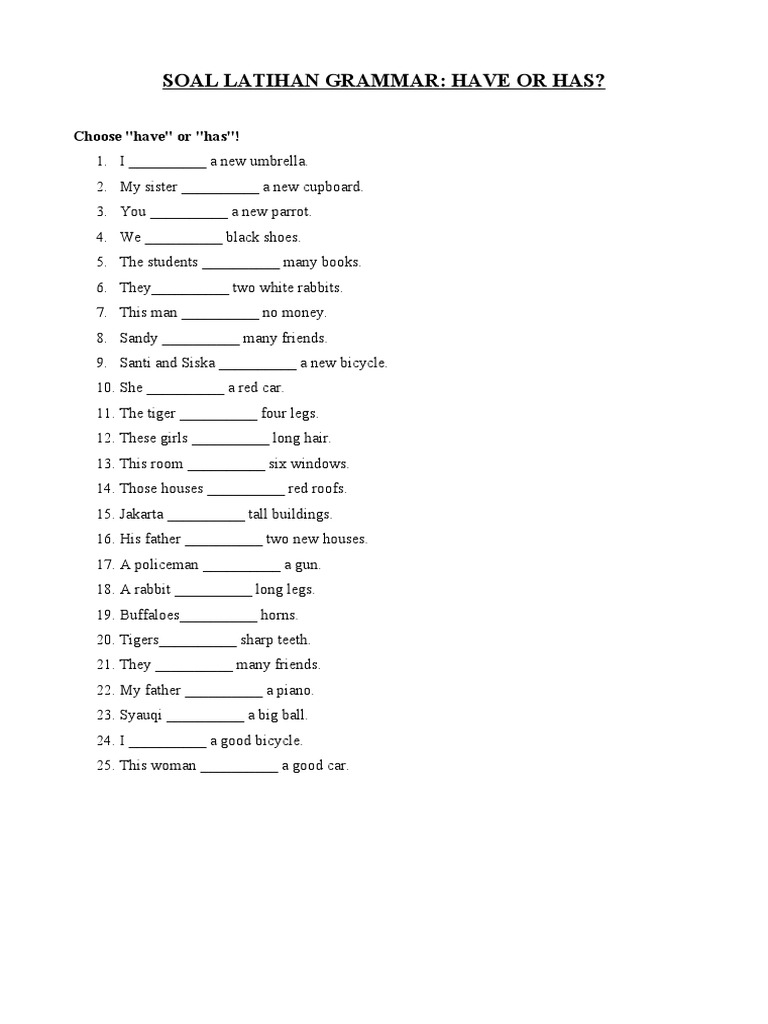Soal Latihan Grammar: Have or Has? | PDF