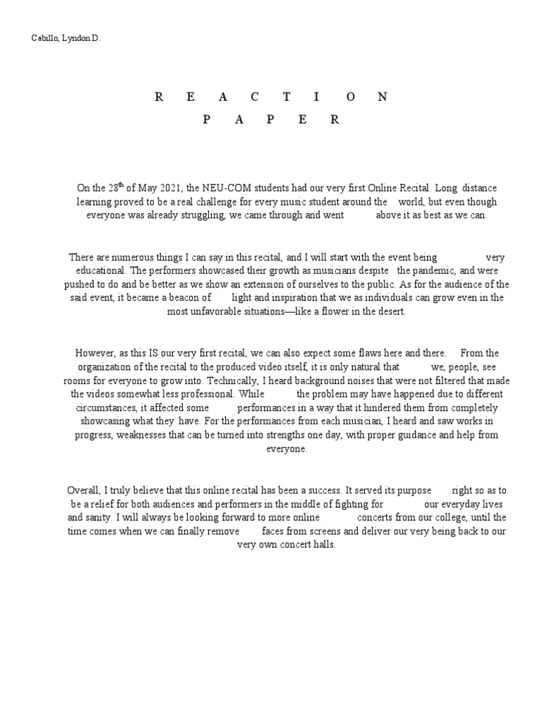 Sample Reaction Paper | PDF