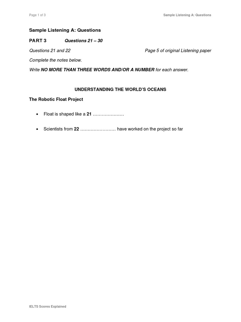 Sample Listening A: Ocean Project Questions | PDF | Earth Sciences ...