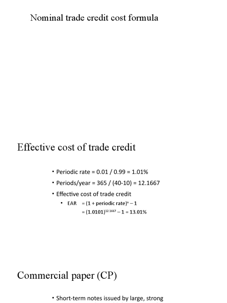 Nominal Trade Credit Cost Formula | PDF