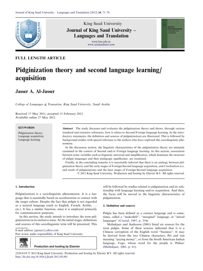 Pidginization Theory and Second Language Learning/ Acquisition | PDF ...