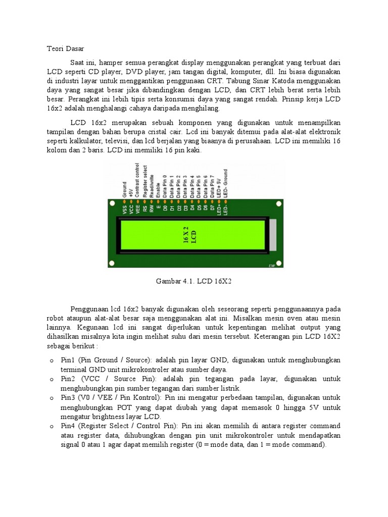 Teori Dasar LCD 16x2 dan Penerapannya | PDF