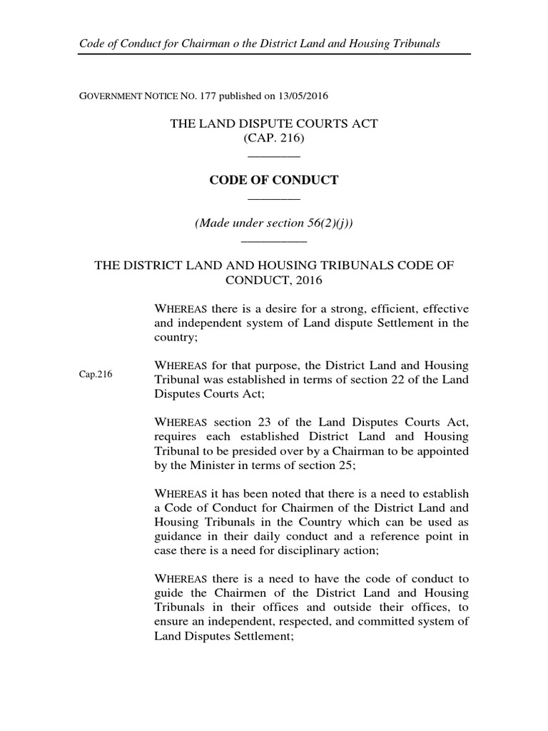 Code of Conduct for Chairmen of District Land and Housing Tribunals ...