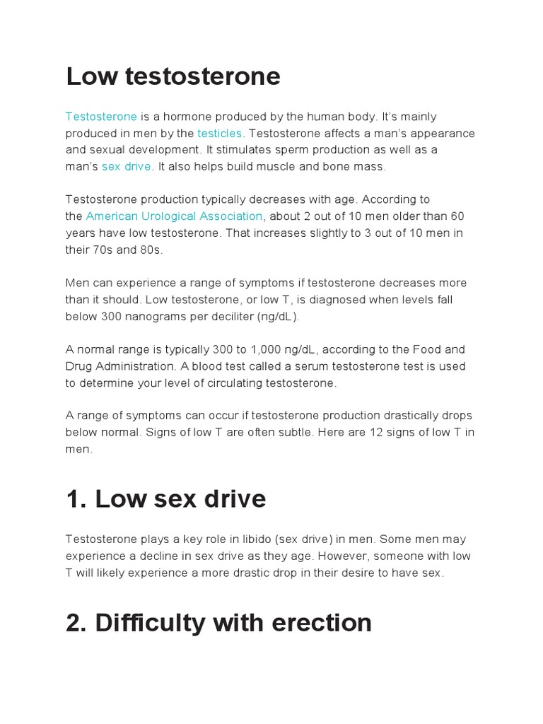 Low Testosterone: Testosterone Testicles Sex Drive | PDF | Libido ...