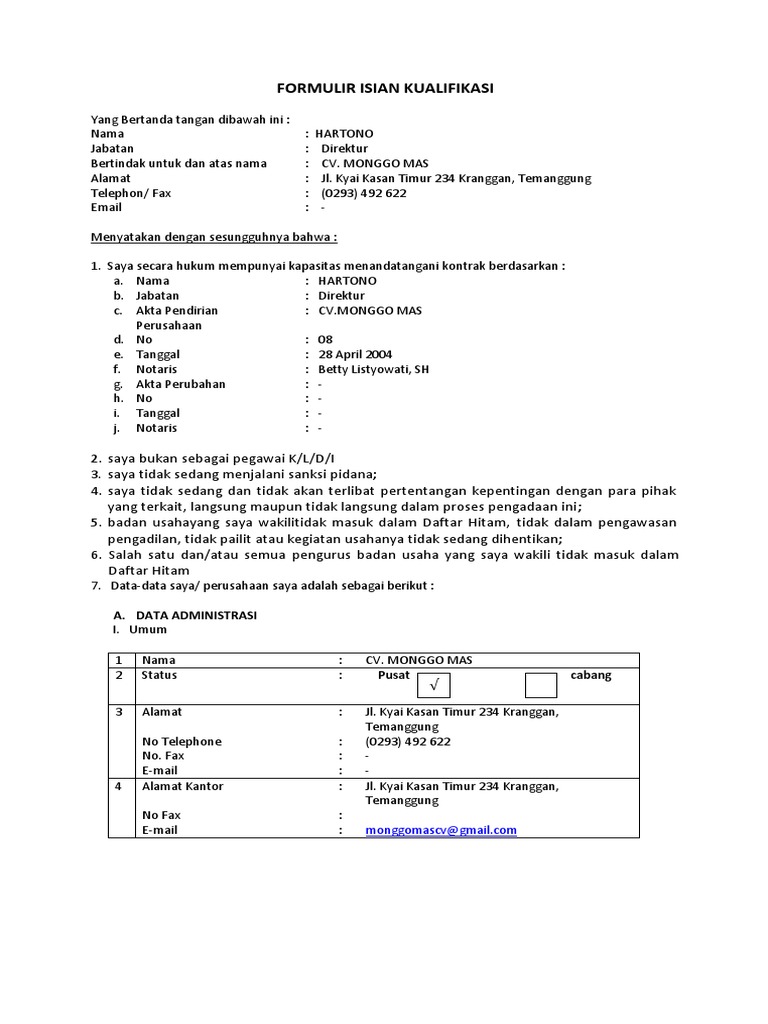 Formulir Isian Kualifikasi | PDF