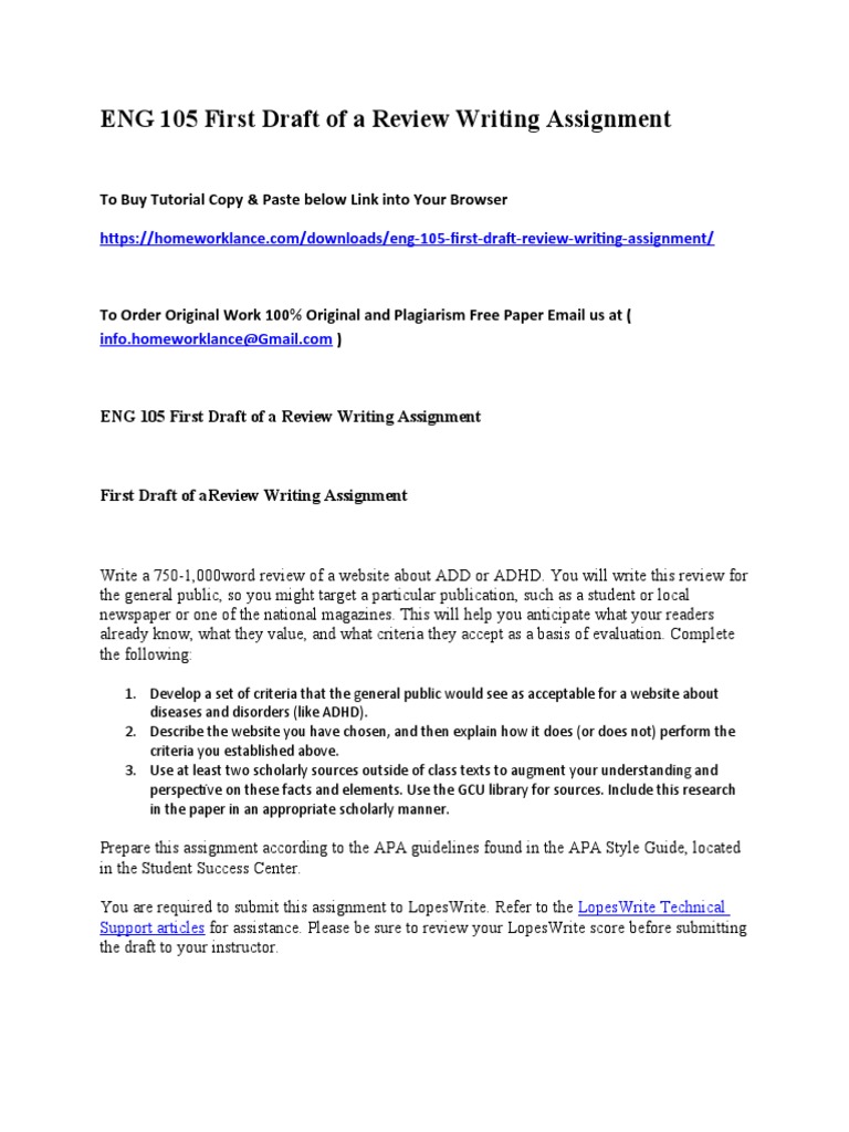 ENG 105 Review Assignment Draft Guide | PDF | Career & Growth