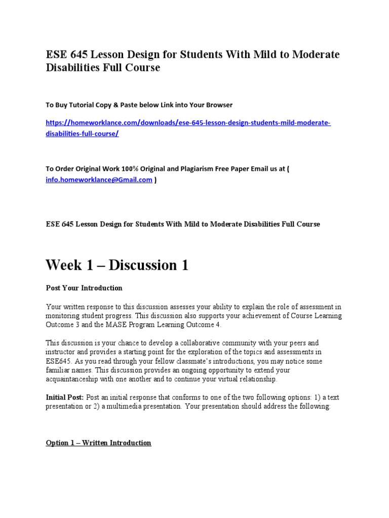 ESE 645 Lesson Design For Students With Mild To Moderate Disabilities ...
