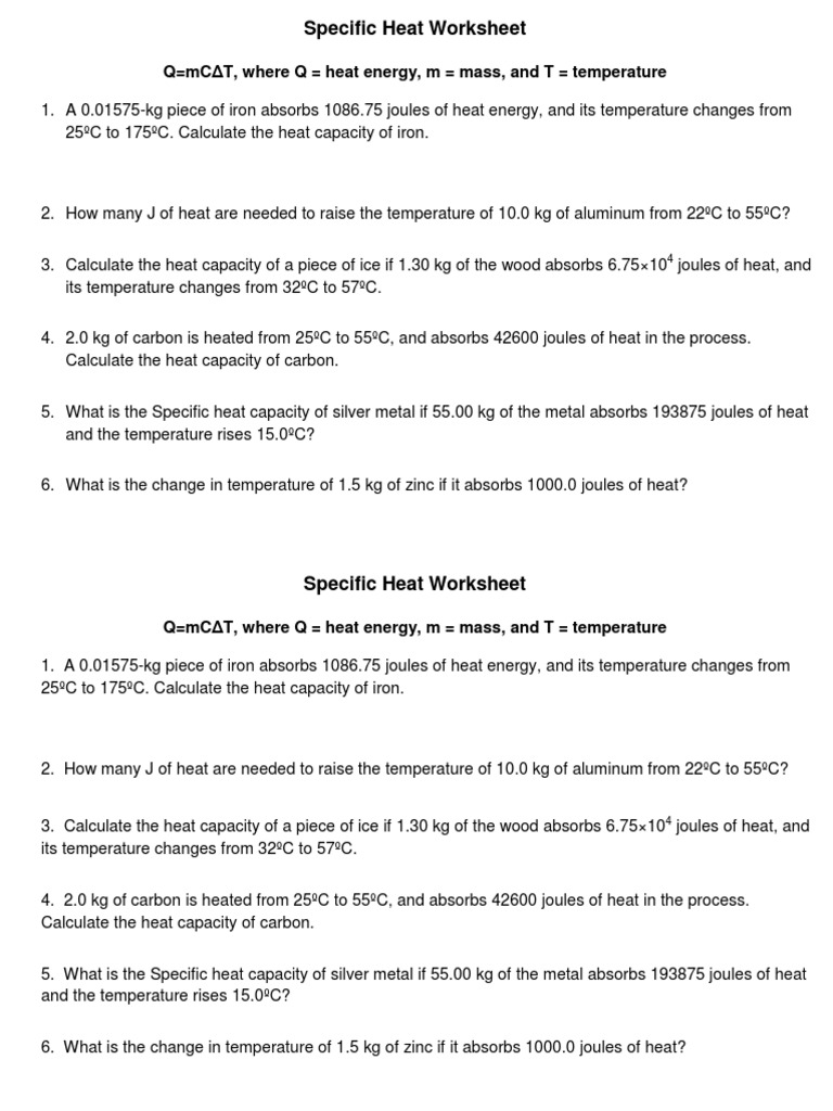Q=mC ΔT, where Q = heat energy, m = mass, and T = temperature | PDF