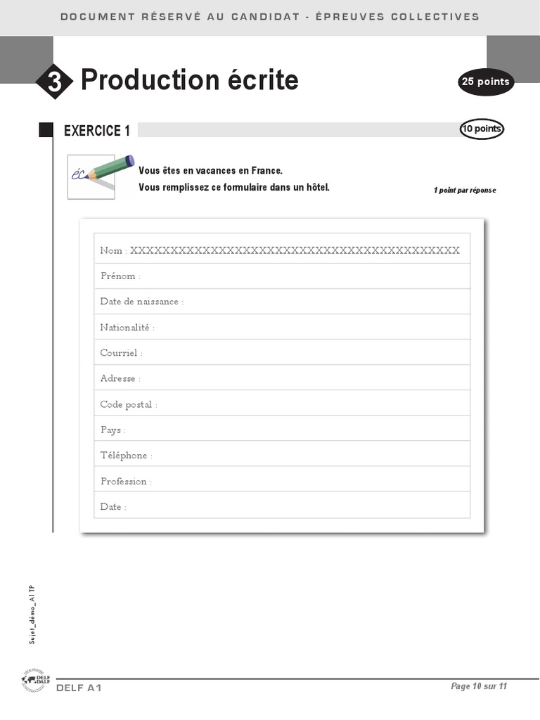 DELF A1 Production Écrite | PDF
