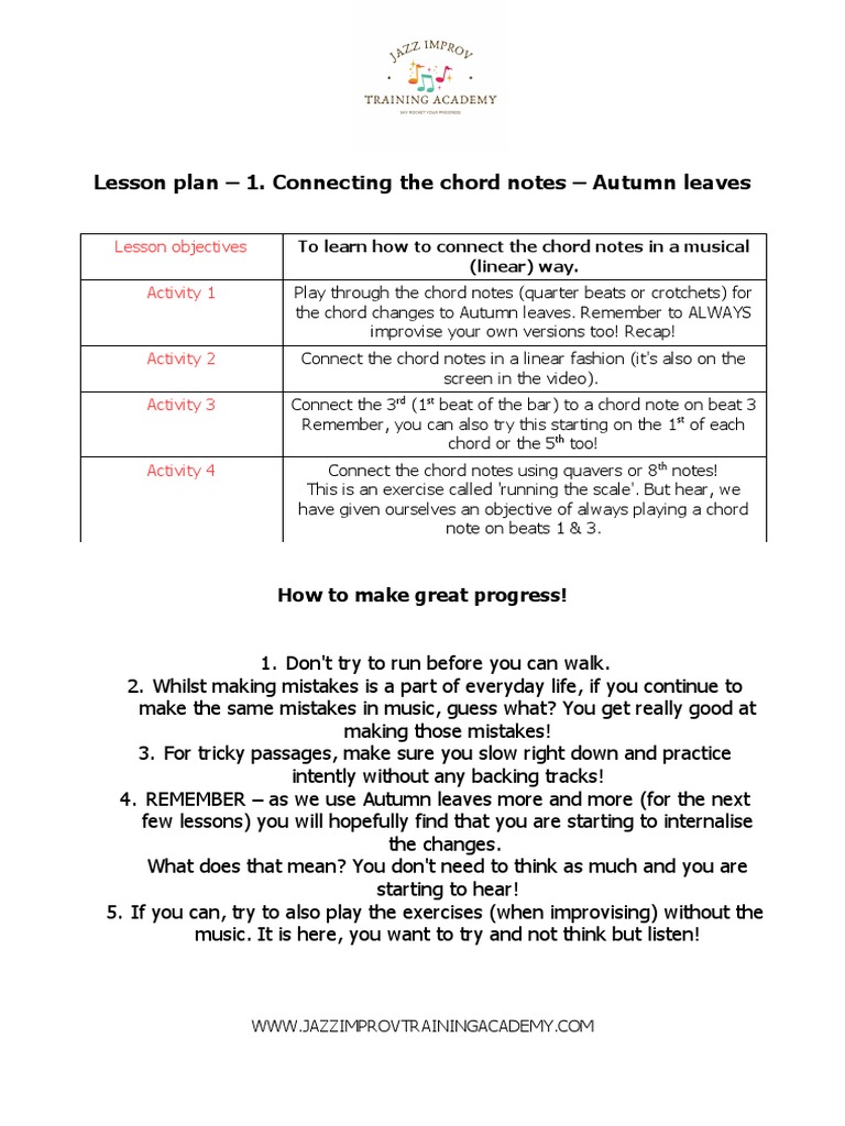 Lesson Plan - 1. Connecting The Chord Notes - Autumn Leaves | PDF ...