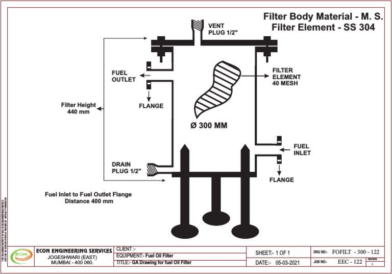Filter Body Material - M. S. Filter Element - SS 304: Vent PLUG 1/2 ...