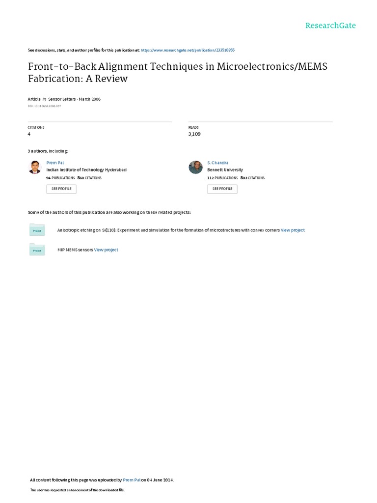 Front-to-Back Alignment Techniques in MEMS Fabrication | PDF ...